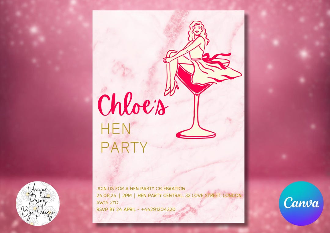 Hen Party Essentials: Printable & Editable DIY Invite Elegant Cocktail ...