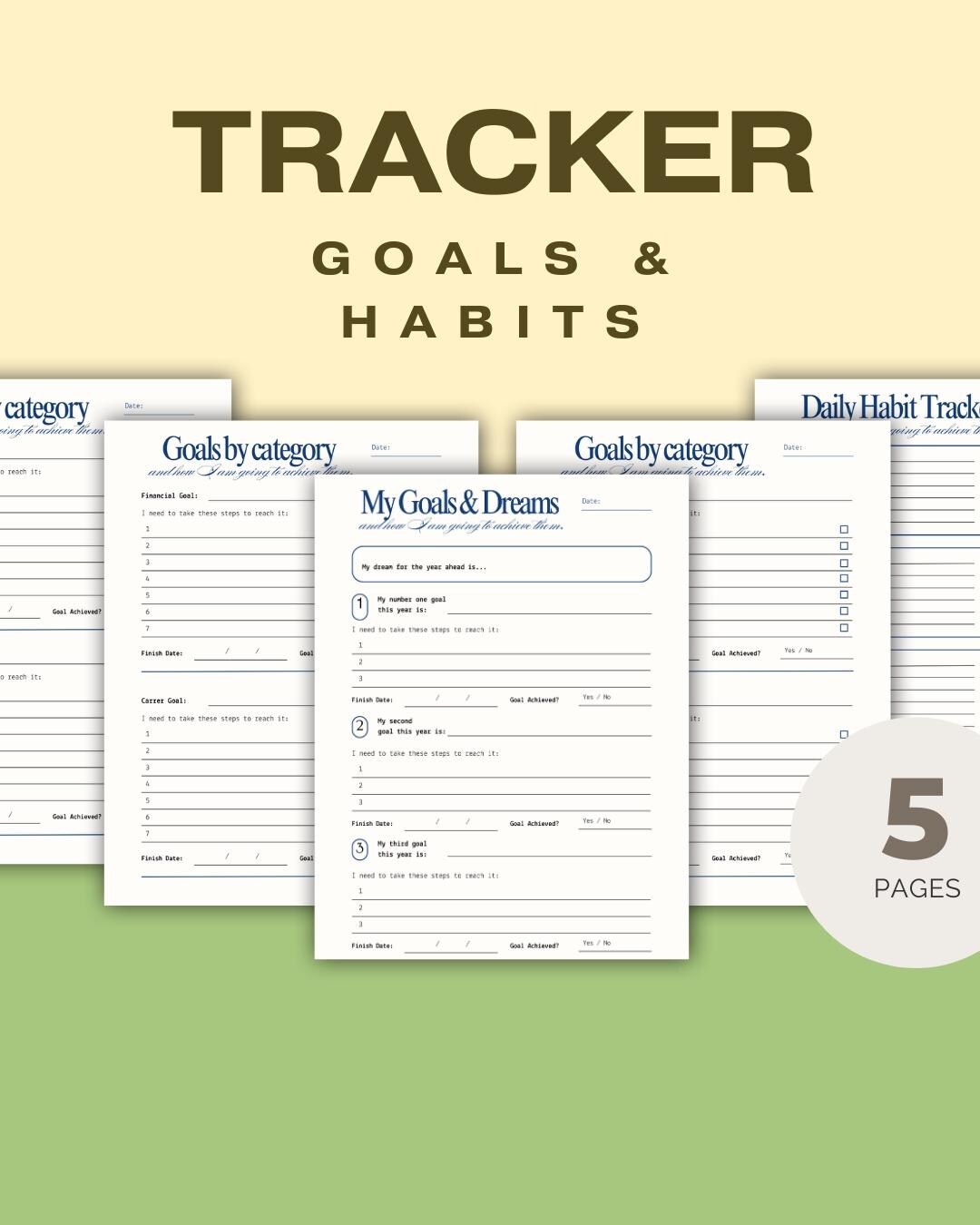 Goals and Habits Planner Printable Journal for Annual Dreams and ...