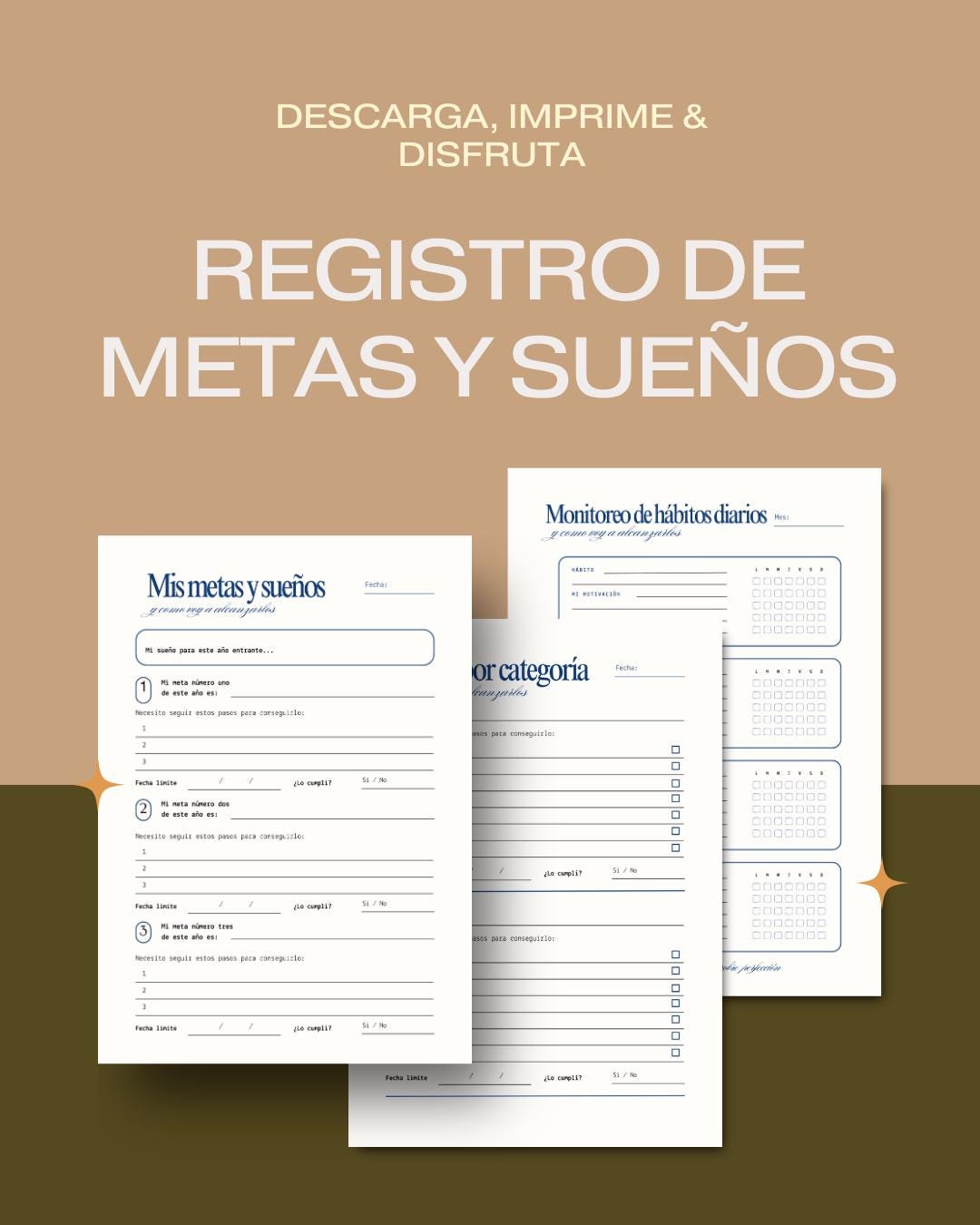 Planificador de Metas y Objetivos Diario Imprimible para Sueños y ...