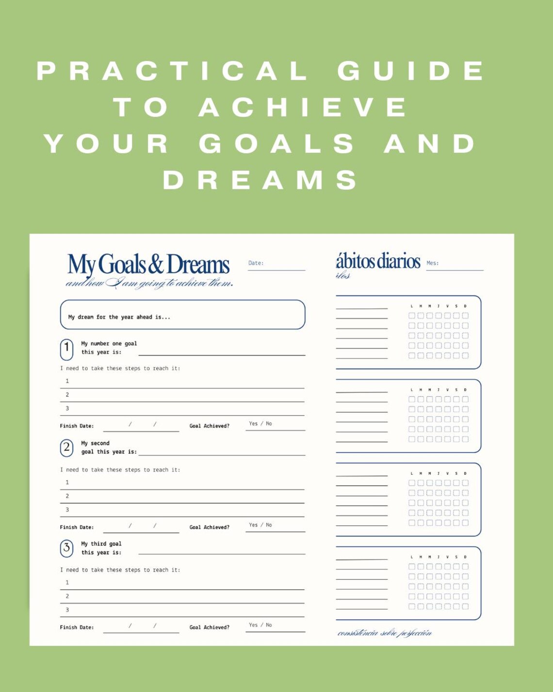 Goals and Habits Planner Printable Journal for Annual Dreams and ...