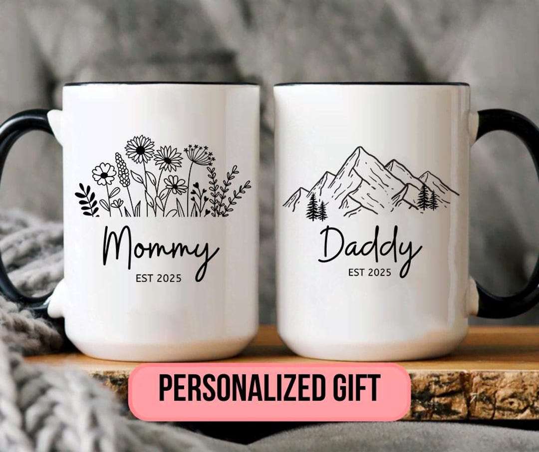 New Daddy and New Mommy Coffee Mug Trees and Flowers Gift Set Nature ...