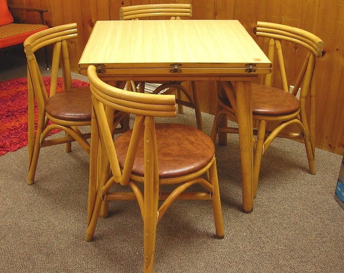 Vintage Tiki Rattan Bamboo 1950s Table and 4 Chair Set/hawaiian Tiki ...