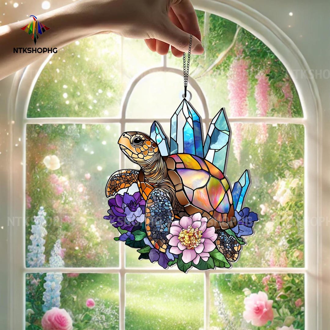Acrylic Sea Turtle Window Hanging, Stained Turtle Suncatcher Ornament ...
