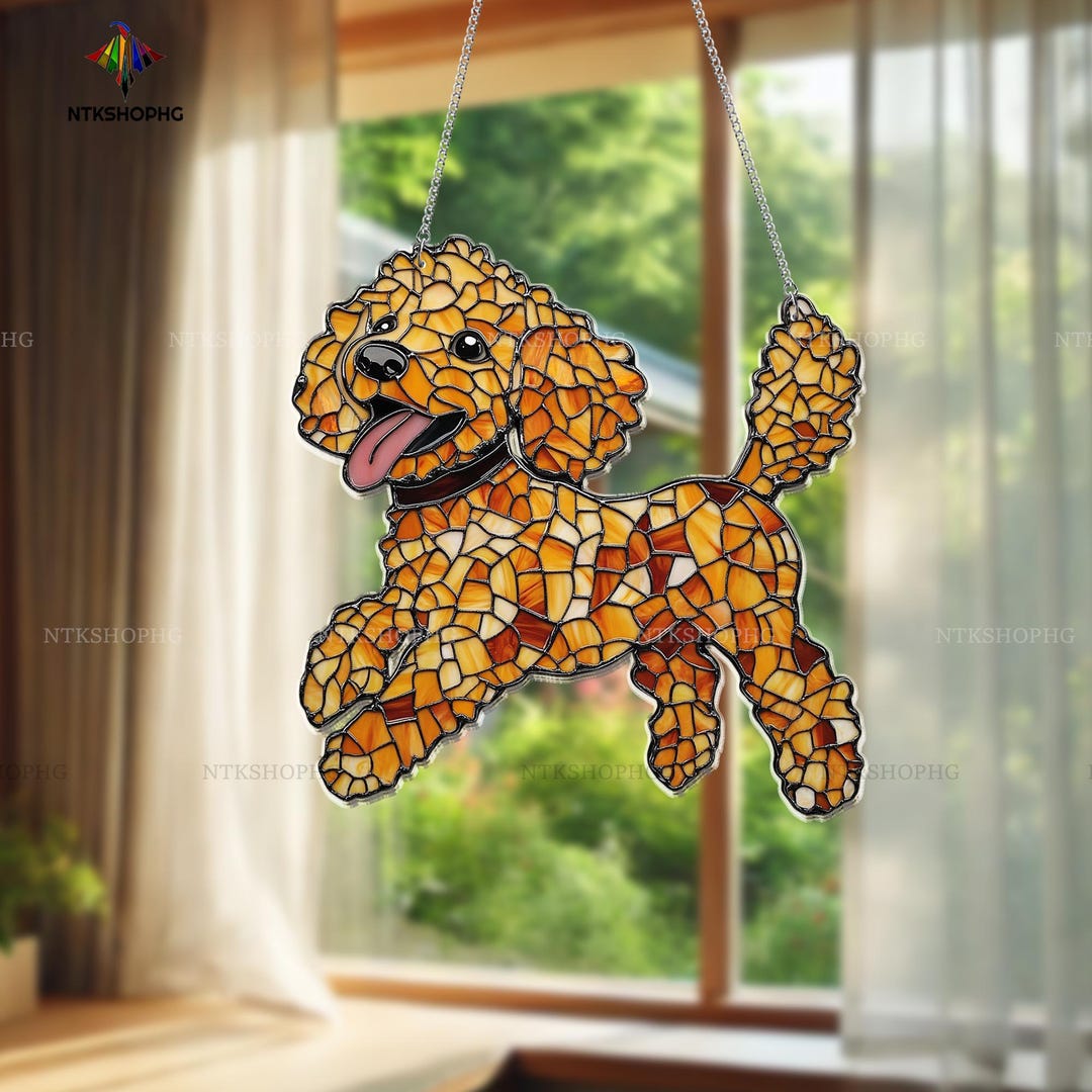Poodle Dog Suncatcher, Stained Glass Style Acrylic Pet Ornament, Cute ...