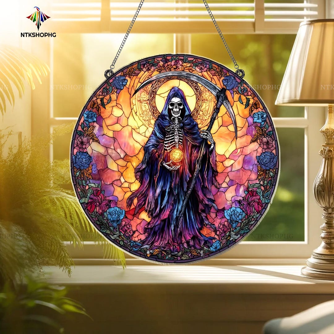 Grim Reaper Suncatcher, Gothic Window Decor, Dark Fantasy Art Gift ...