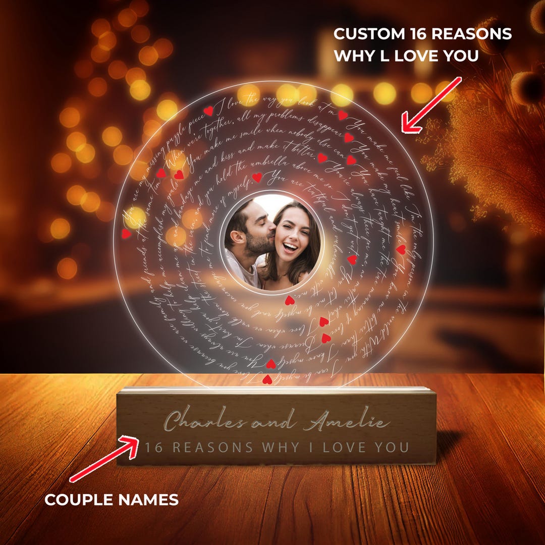 Custom LED Love Plaque 16 Reasons Why I Love You With Names Romantic ...