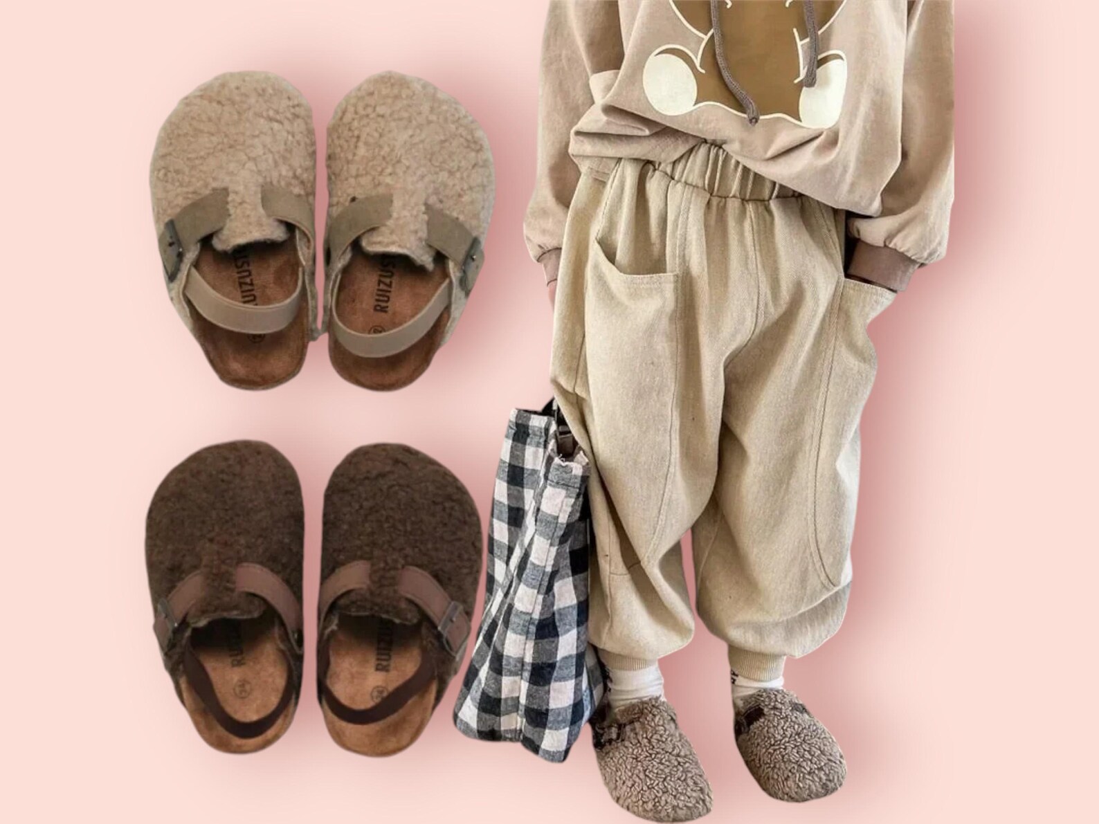 Children's Fleece Clogs Elastic Plush Slippers for Baby Boys & Girls ...
