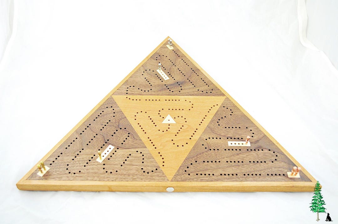 Triangle 3 Player Race Cribbage Board - Black Walnut & Khaya With Holly ...