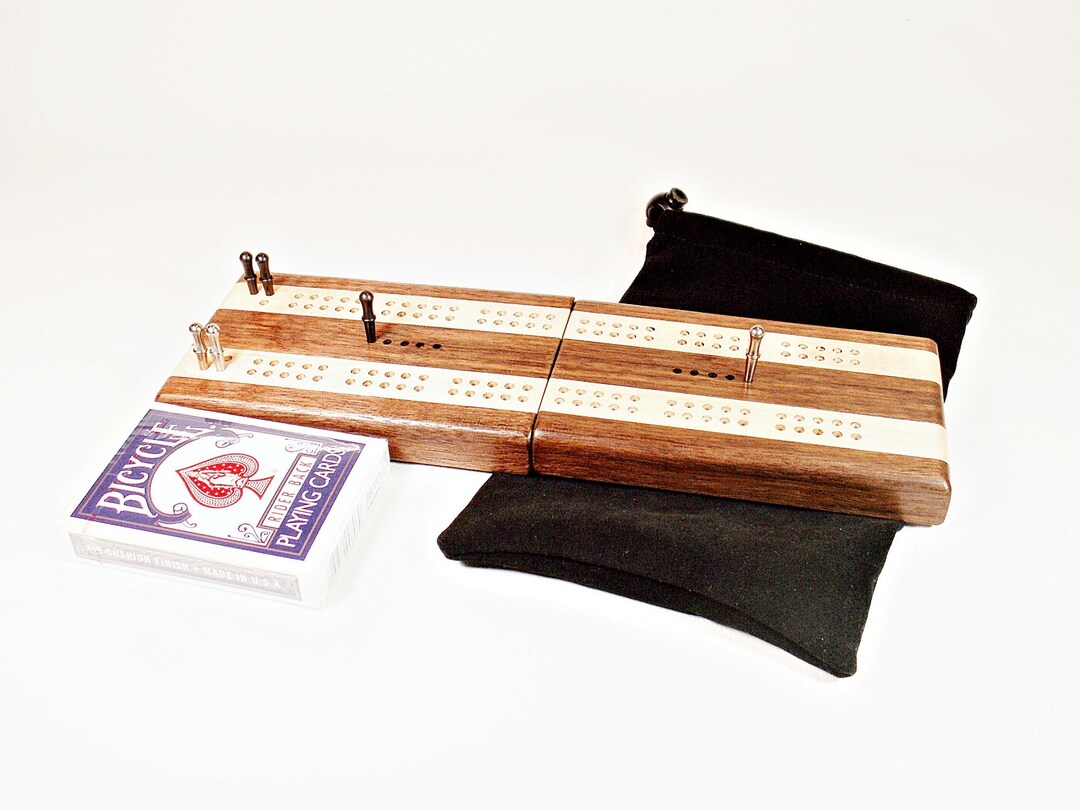 Wood Cribbage Board - Black Walnut & Maple - 2 Player | Travel Cribbage ...
