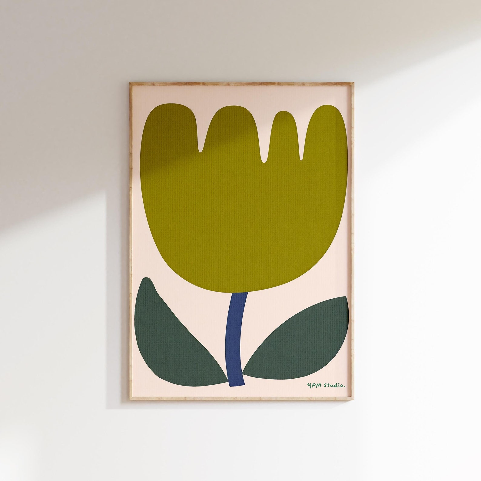 Green Tulip Prints, Digital Download, Pastel Drawing, Minimal Design ...