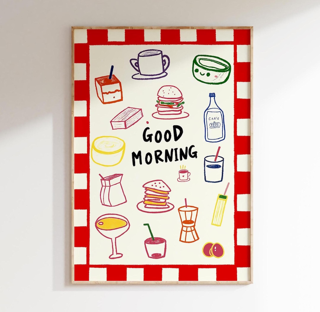 Good Morning Prints, Digital Download, Pastel Drawing, Minimal Design ...