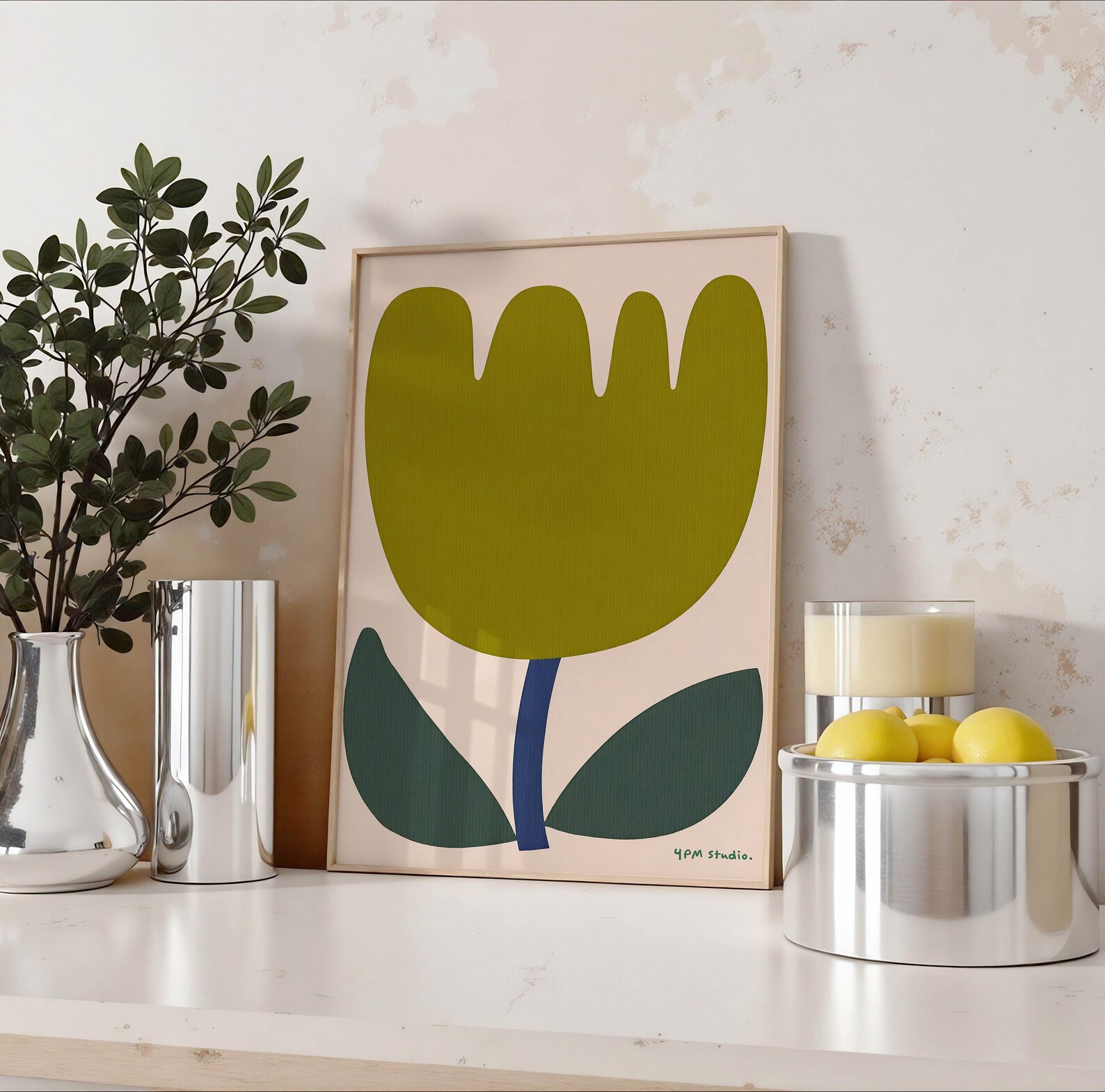 Green Tulip Prints, Digital Download, Pastel Drawing, Minimal Design ...