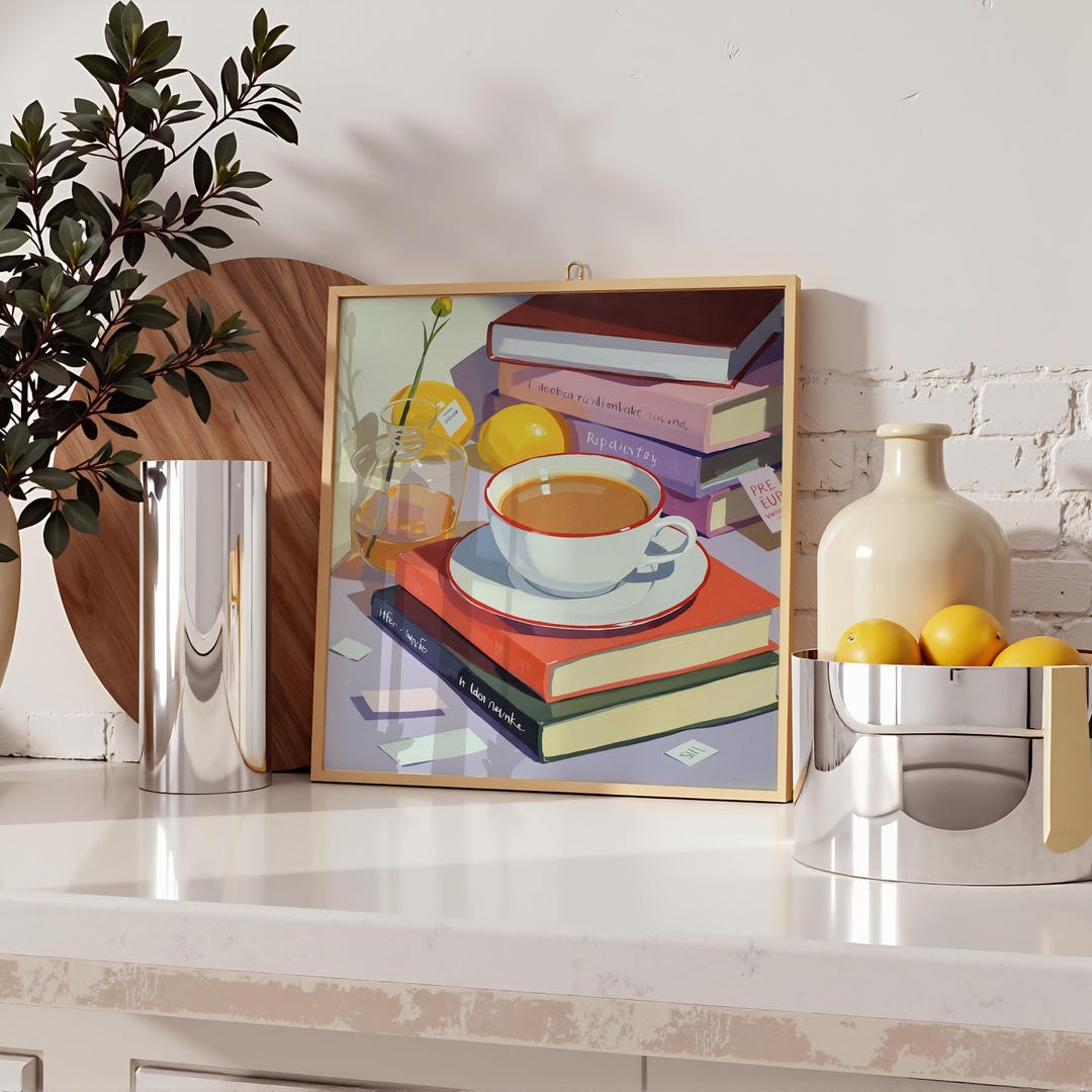 Lemon Tea and Books Print, Digital Download, Square Print, Wall Art ...