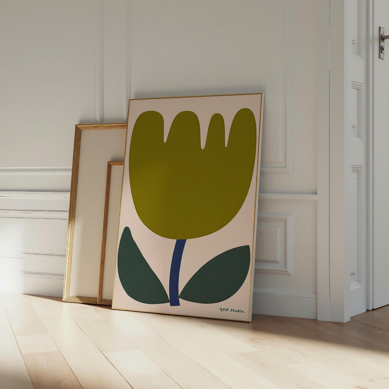 Green Tulip Prints, Digital Download, Pastel Drawing, Minimal Design ...