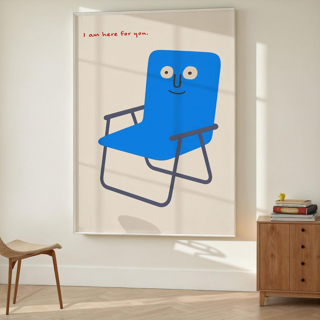Blue Chair Prints, Digital Download, Pastel Drawing, Minimal Abstract ...