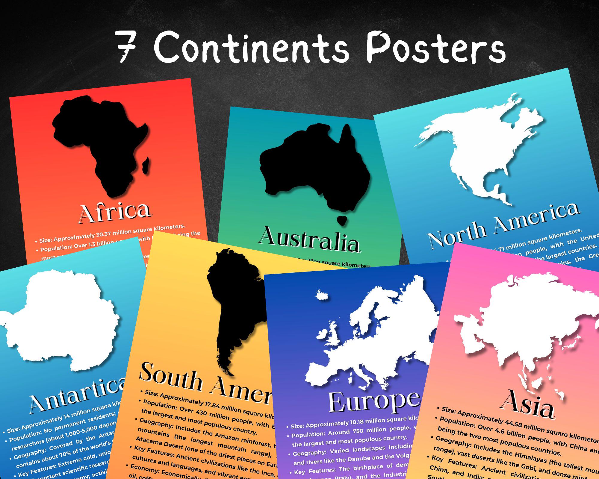 7 Continents Educational Posters - Classroom Decor for Social Studies ...