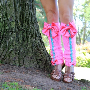 Hot Pink Leg Warmers With Bows - Kawaii Fashion Leggings - Knee High ...