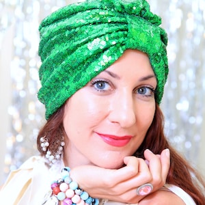 Green Sequin Turban - St. Patrick's Day Stye - Women's Hair Turbans ...