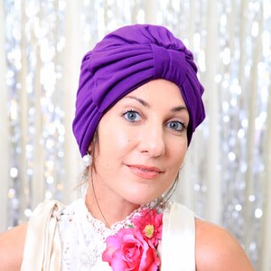 Turban With Bow - Womens Purple Turban Headwrap - Fashion Hair Covering ...