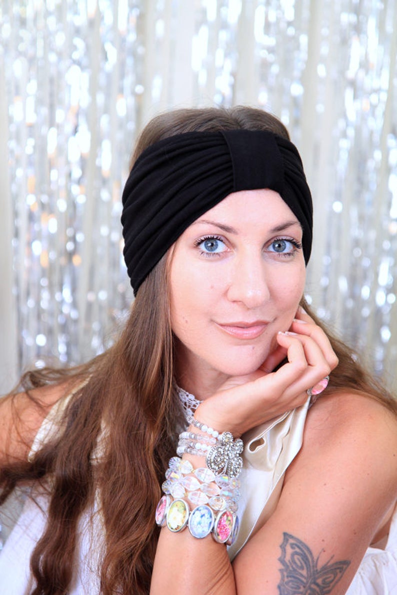 Black Turban Headband Womens Hair Band Turbans Boho Etsy