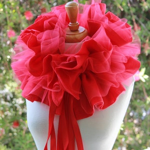 Red Gauze and Tulle Collar - Convertible Neck Ruff, Statement Collar ...