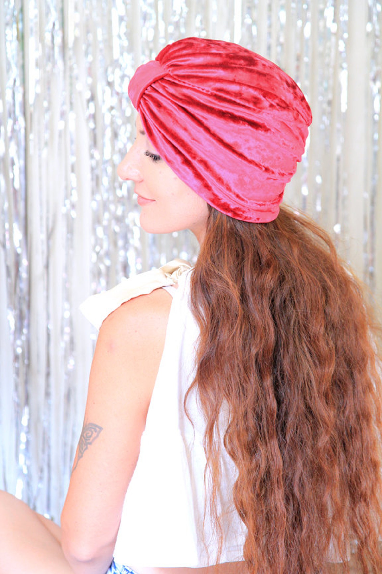 Turban Hat in Red Crushed Velvet Bohemian Fashion Hair Wrap | Etsy