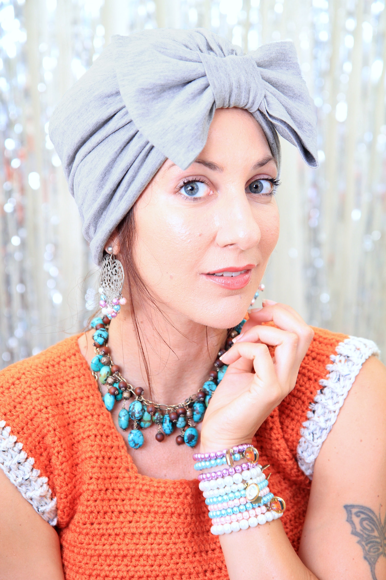 Women's Turban With Bow in Light Heather Grey - Bow Turbans for Women ...