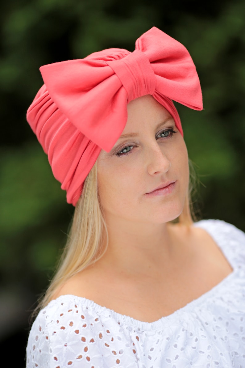 Coral Turban Headwrap With Bow - Women's Hair Turbans - Fashion Turban ...
