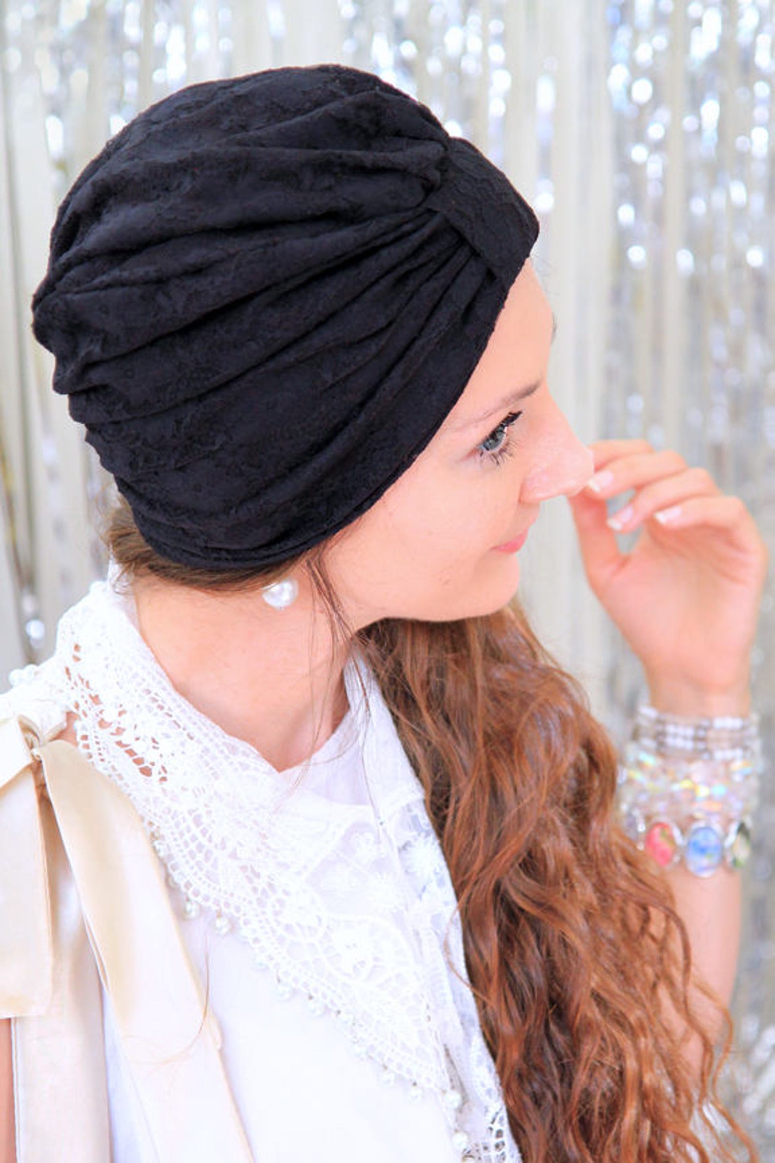 Lace Turban Black White or Ivory Bohemian Fashion Hair | Etsy