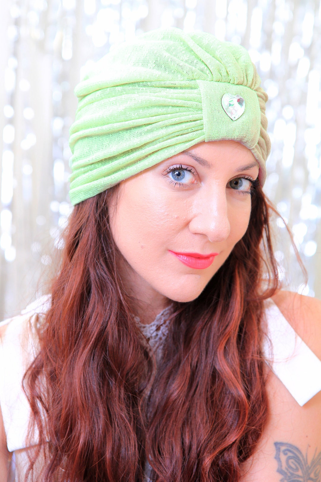 Turban Headwrap in Green Lace Women's Lace Turban With Jewel Jeweled ...