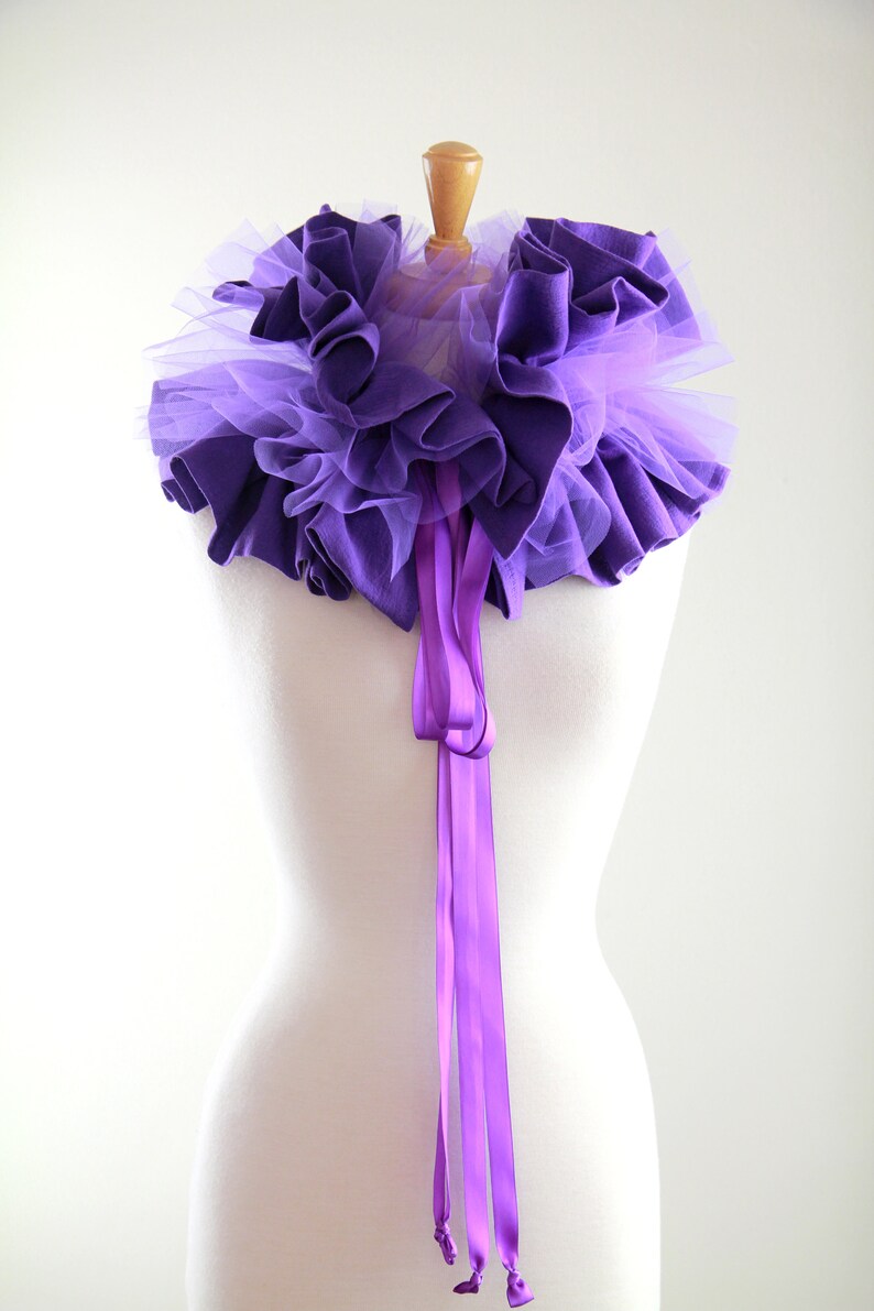 Purple Gauze and Tulle Collar - Convertible Neck Ruff, Statement Collar ...