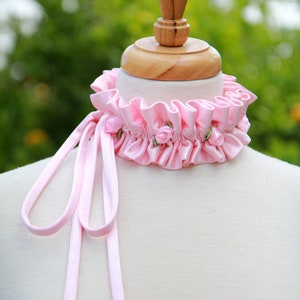 Ballet-core Collar in Pink Satin With Roses - Victorian Choker Necklace ...