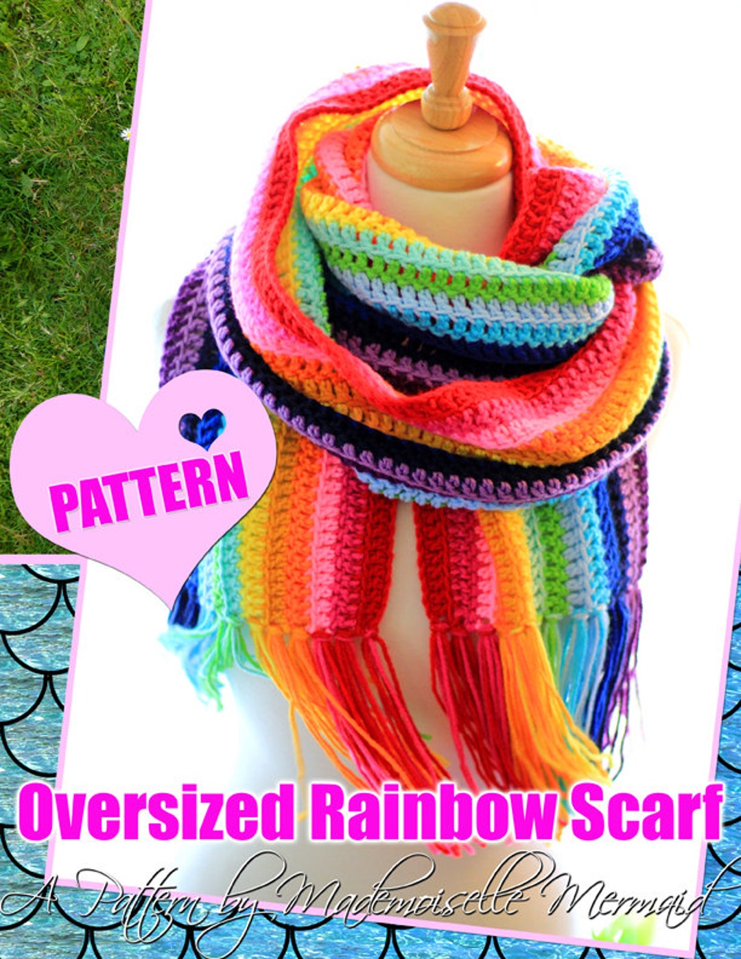 Crochet Pattern - Oversized Scarf in Rainbow Stripes - DIY Tutorial ...