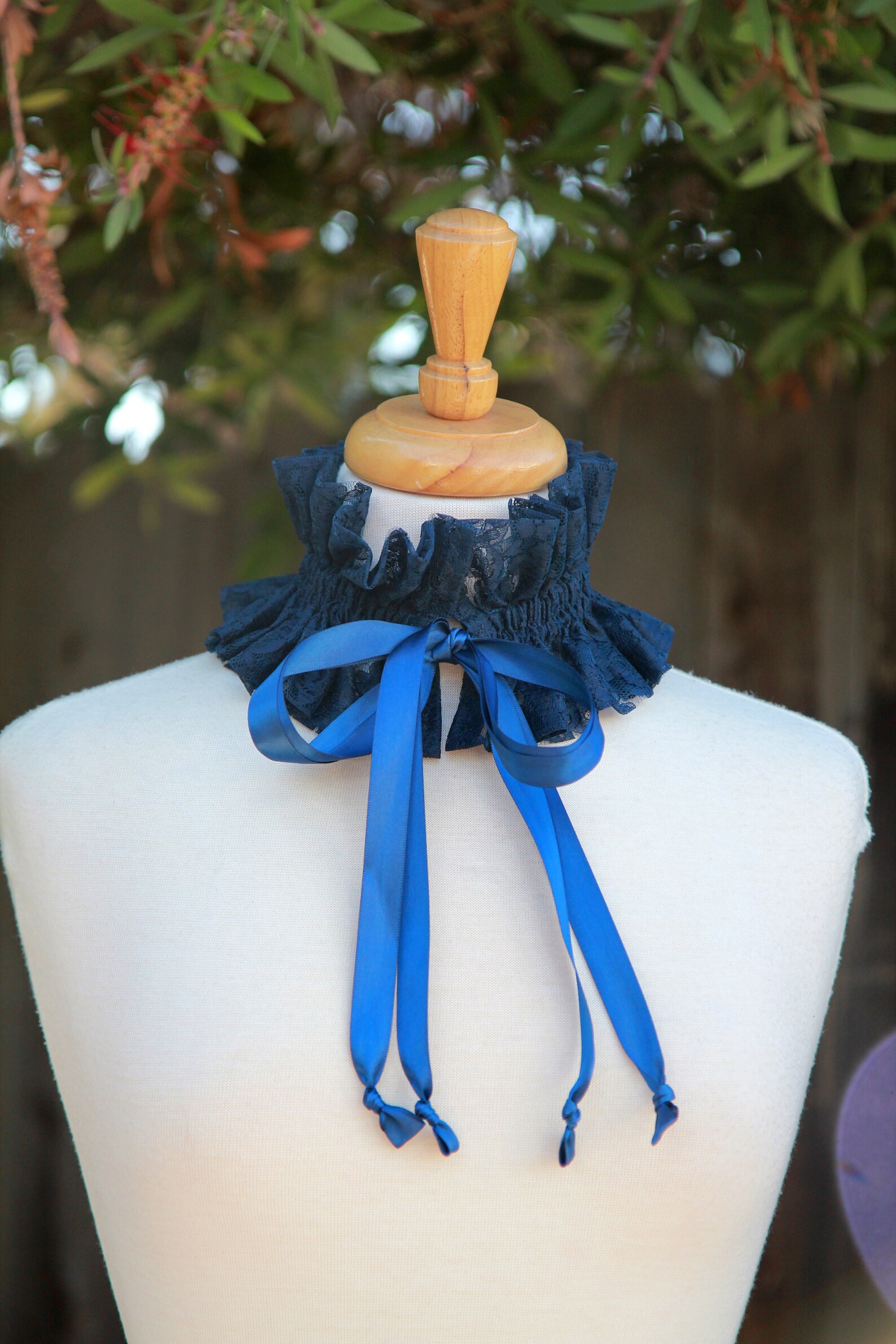 Navy Blue Lace Collar - Victorian Style Choker With Satin Ties - Gothic ...