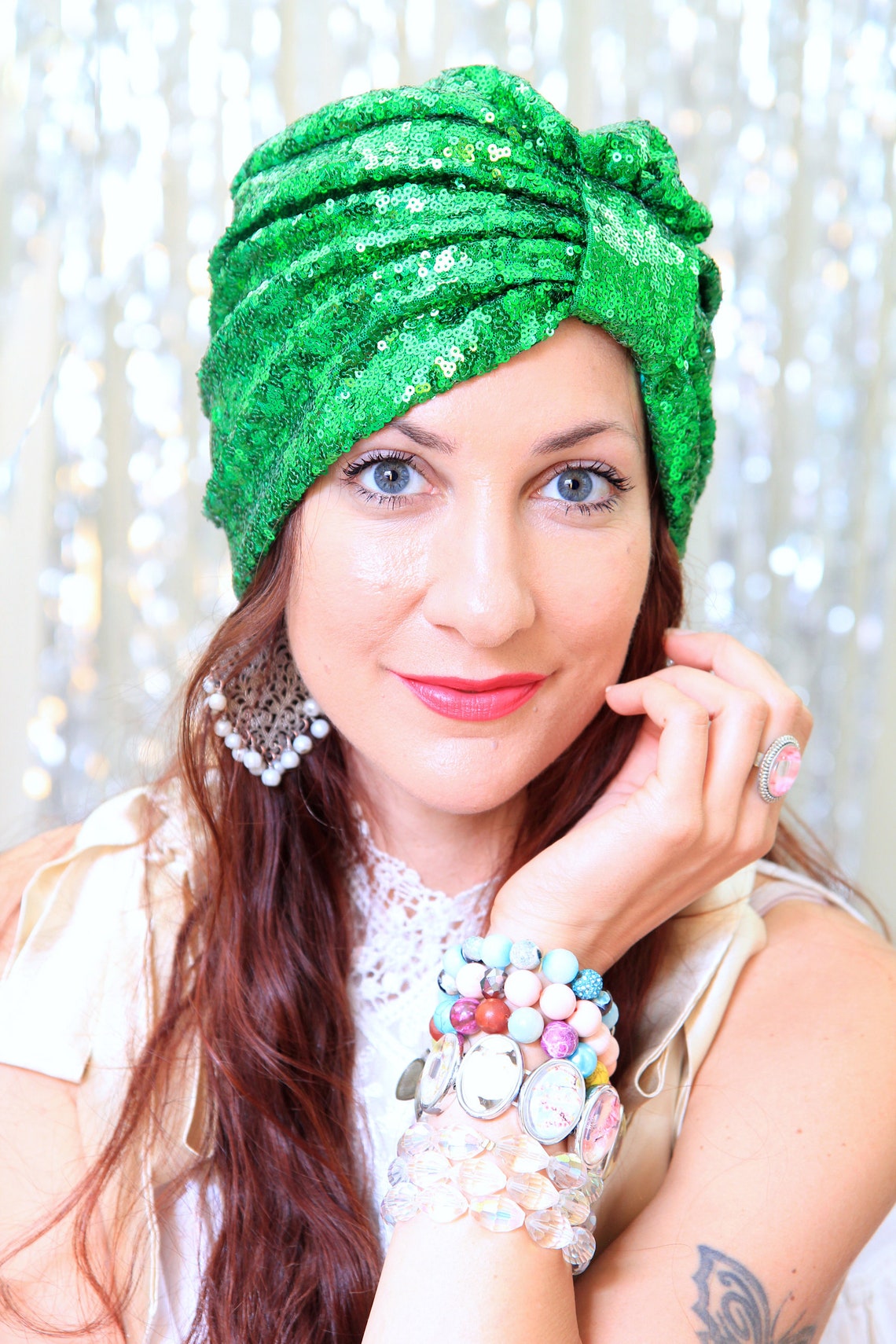 Green Sequin Turban St. Patrick's Day Stye Women's | Etsy