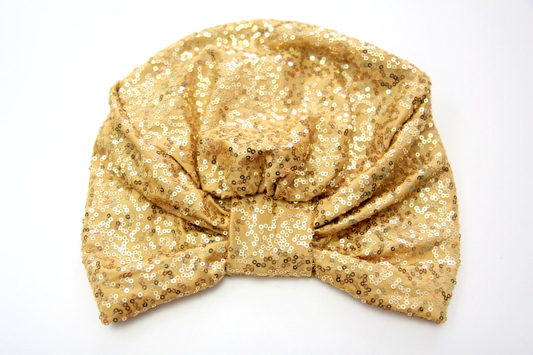 Gold Sequin Turban - Women's Turban Headwrap With Sequins - Mardi Gras ...