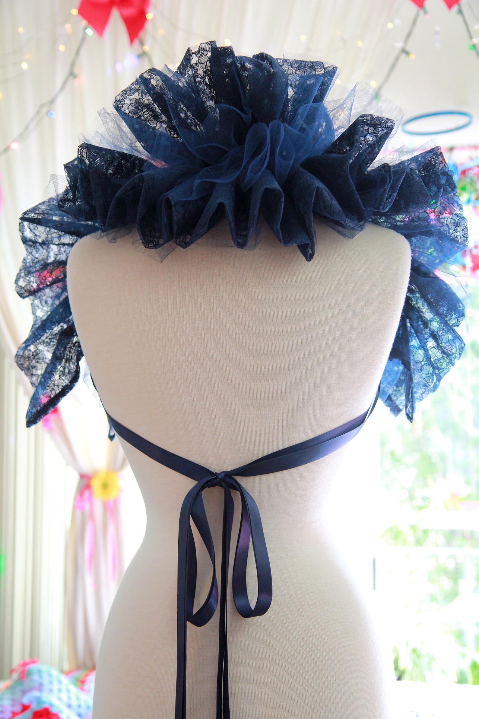 Navy Blue Lace Collar With Tulle - Gothic or Victorian Style Neckpiece ...