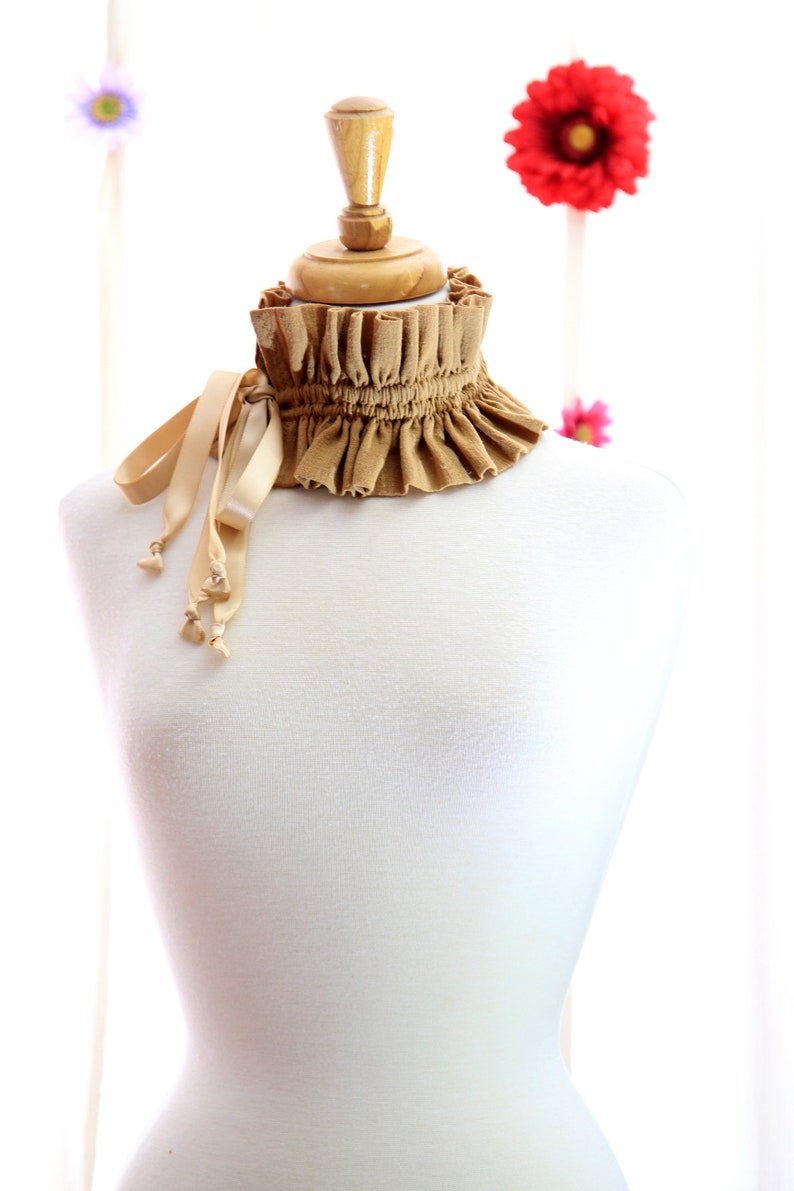 Victorian Style Fashion Collar - Ruffled Choker in Khaki Cotton Gauze ...