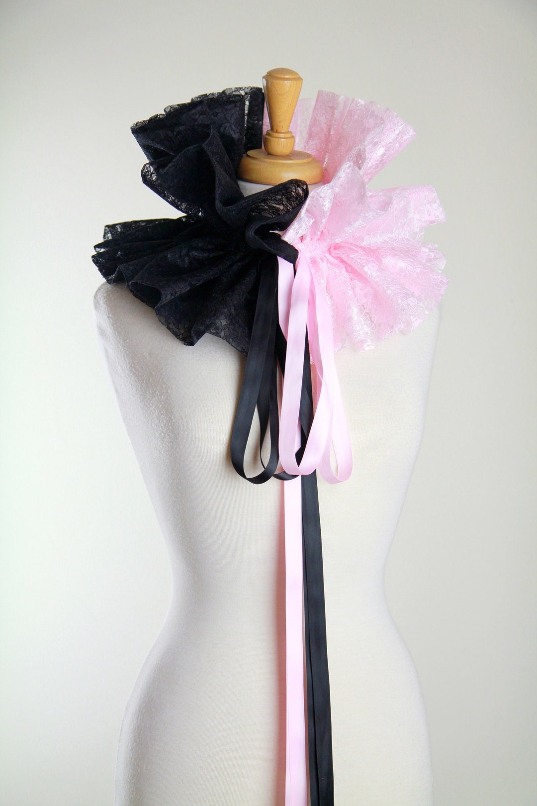 Pink and Black Lace Collar - Fantasy Neck Ruff for Victorian, Edwardian ...
