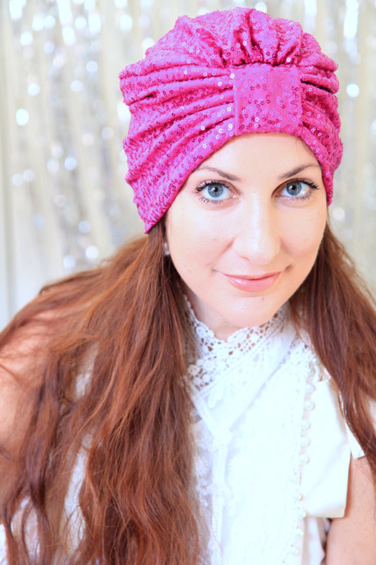 Sequin Turban in Raspberry Pink - Women's Headwrap Turbans - Fashion ...