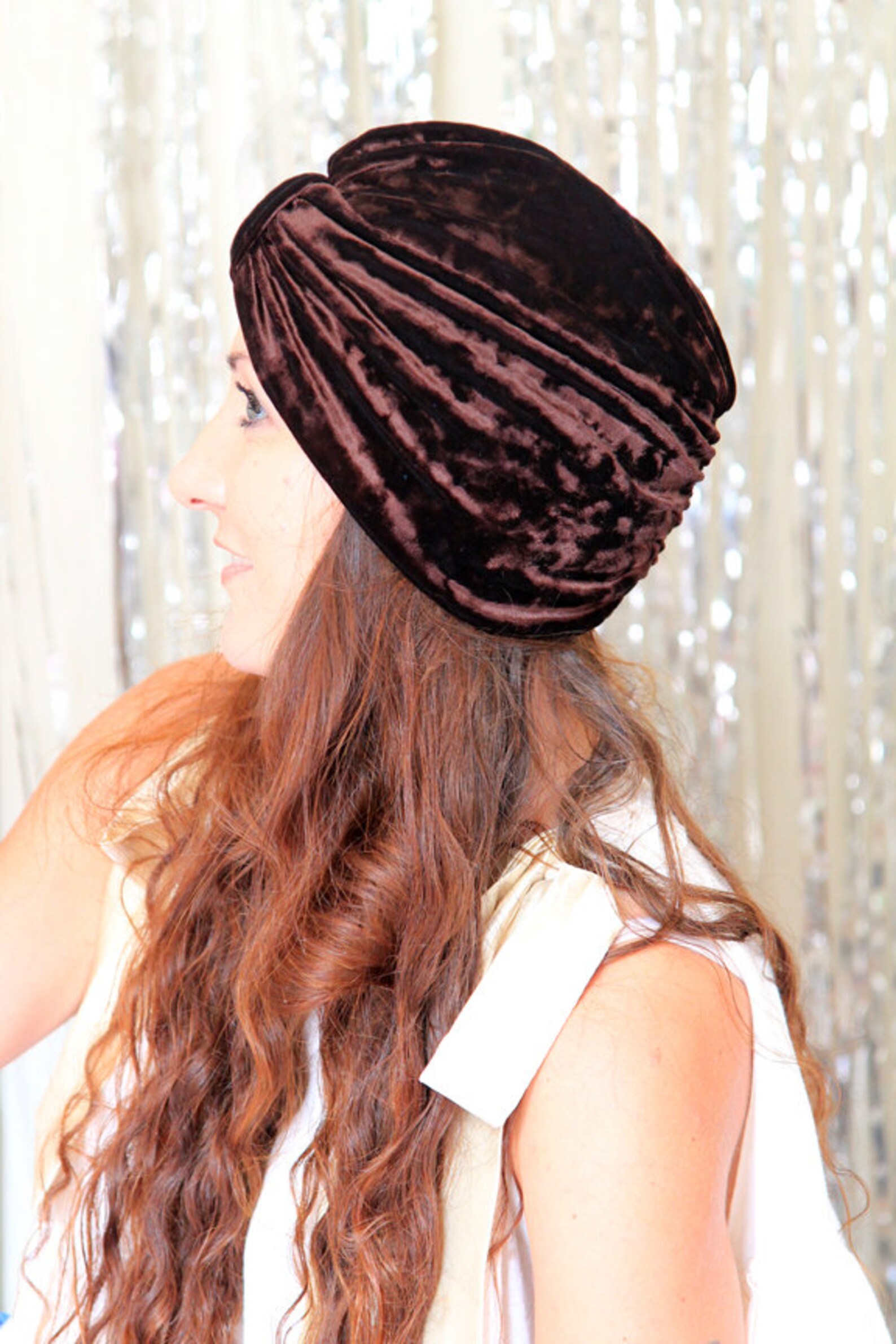Turban Hat in Chocolate Brown Crushed Velvet - Fashion Hair Wrap - Lots ...