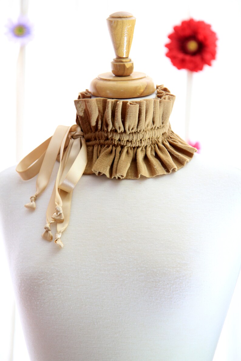 Victorian Style Fashion Collar - Ruffled Choker in Khaki Cotton Gauze ...