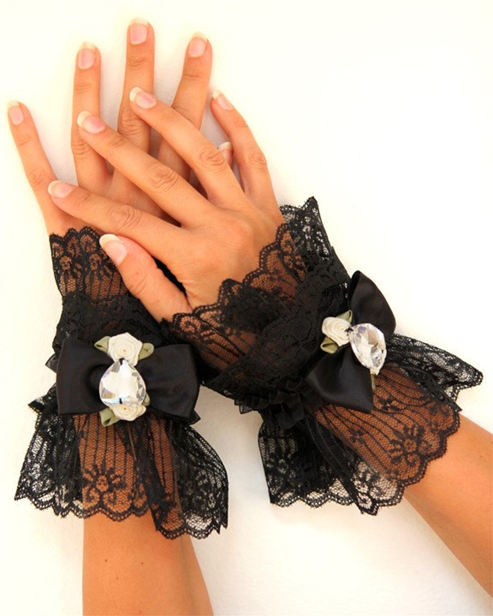 Black Lace Cuffs Victorian Fashion Wrist Cuffs Steampunk | Etsy