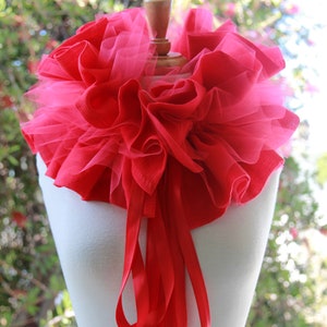 Red Gauze and Tulle Collar - Convertible Neck Ruff, Statement Collar ...