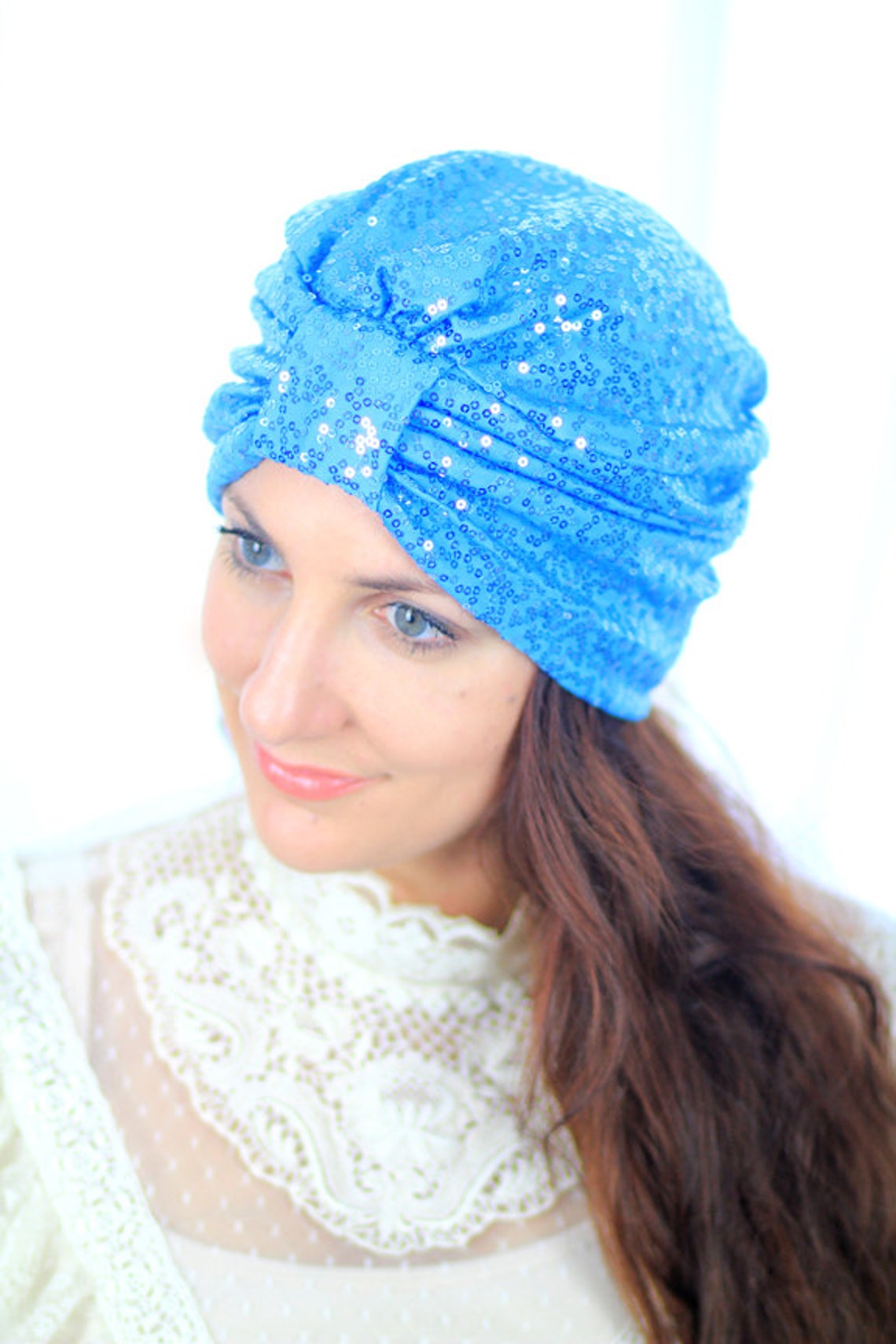 Sequin Turban in Turquoise by Mademoiselle Mermaid - Lots of Colors - Etsy