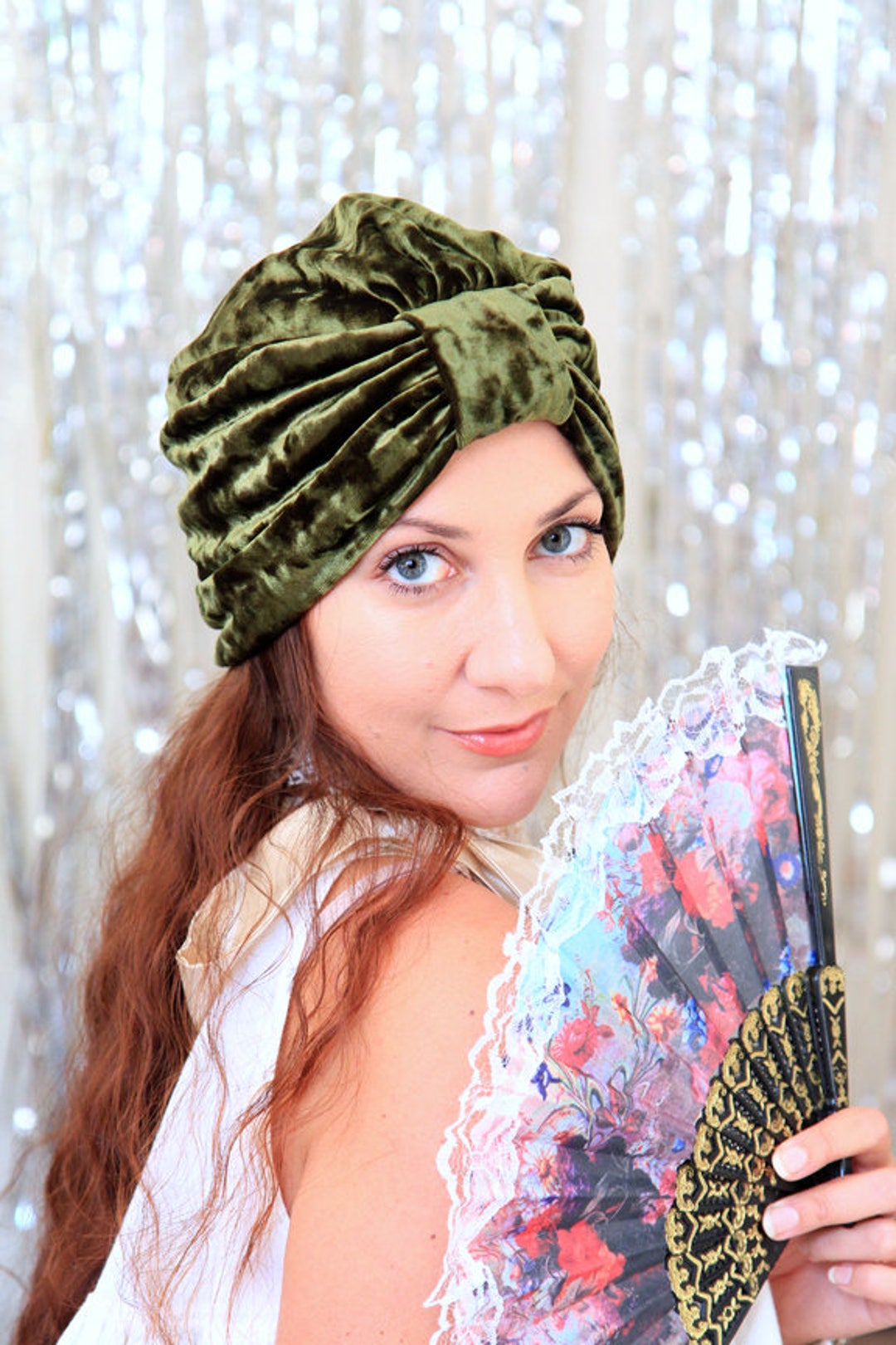 Turban in Olive Crushed Velvet - Women's Hair Turbans - Fashion ...