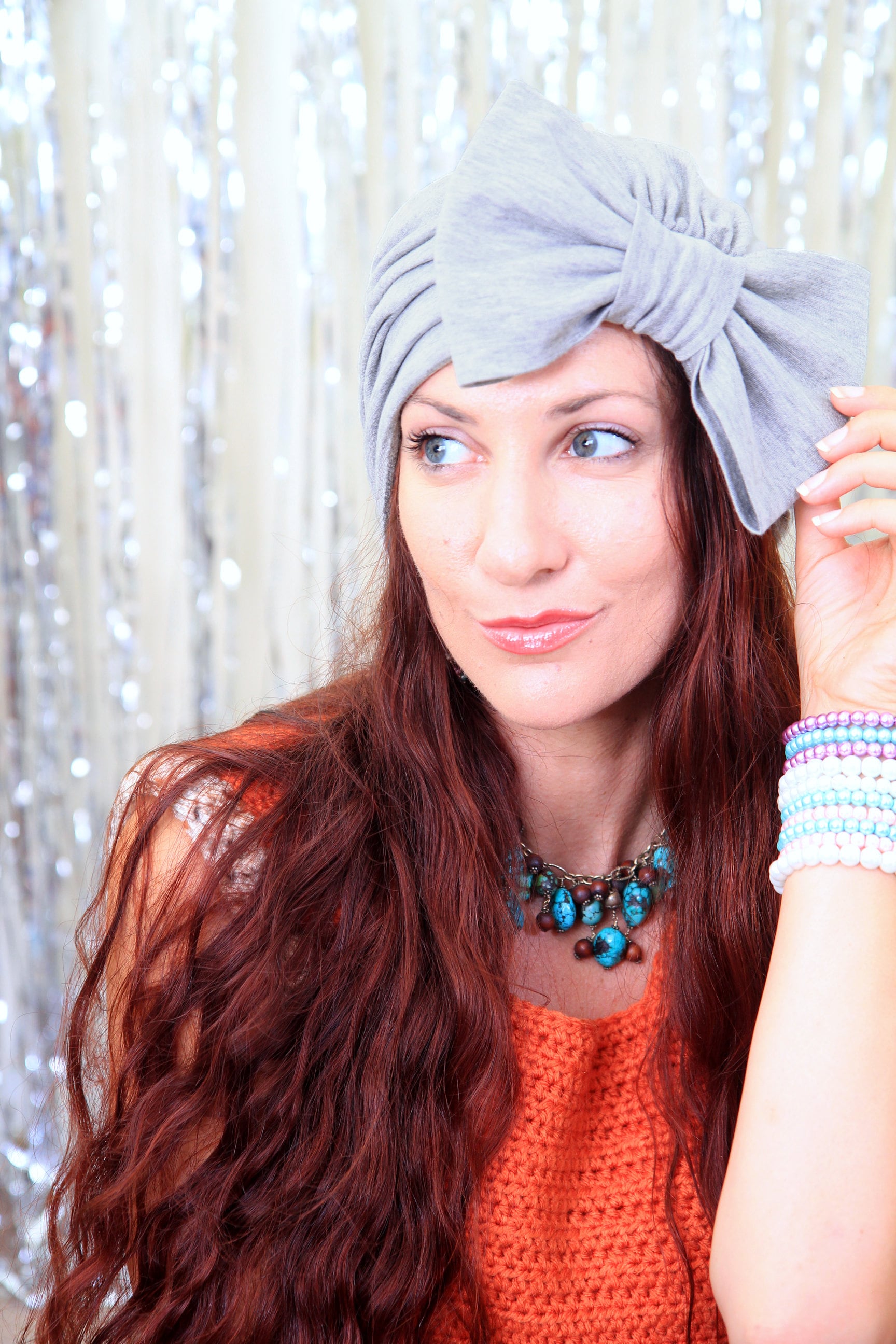 Women's Turban With Bow in Light Heather Grey - Bow Turbans for Women ...