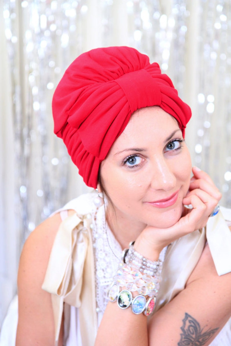 Women's Red Turban With Bow Jersey Knit Hairwrap - Etsy