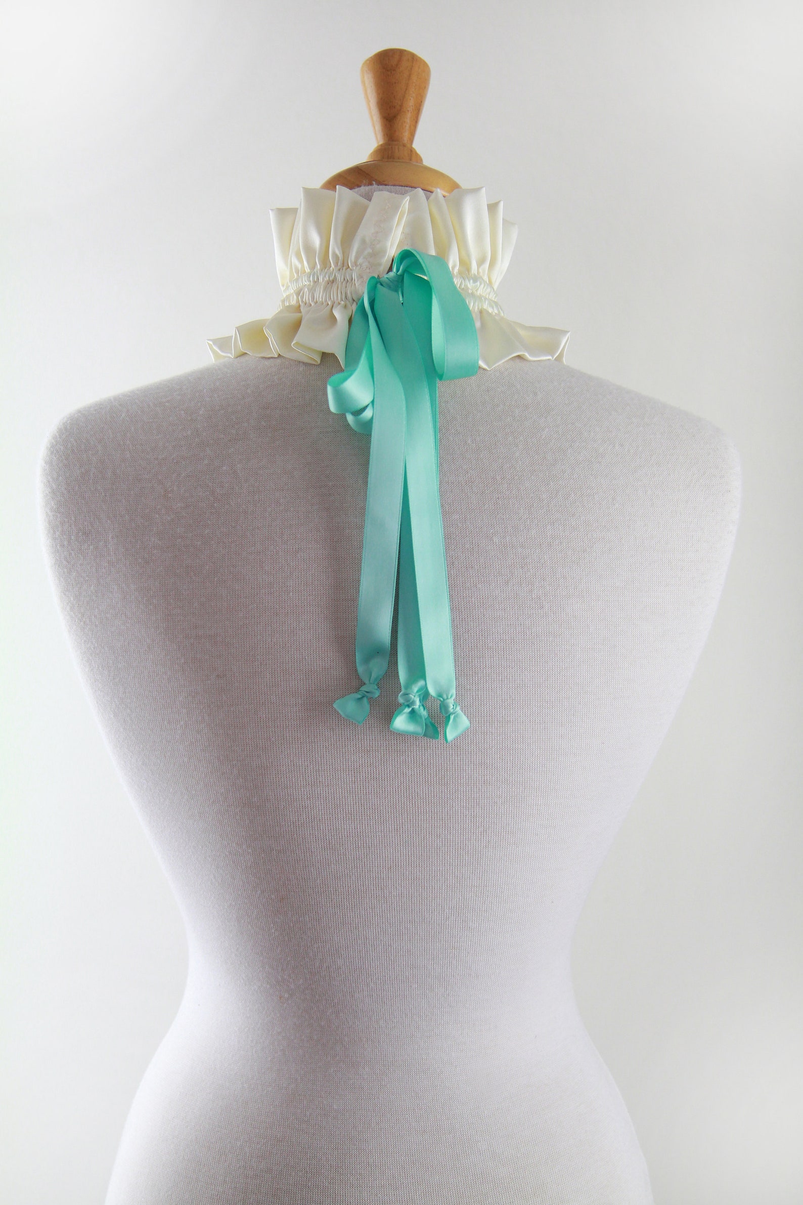 Victorian Collar in Ivory Satin Charmeuse With Aqua Ties - Balletcore ...