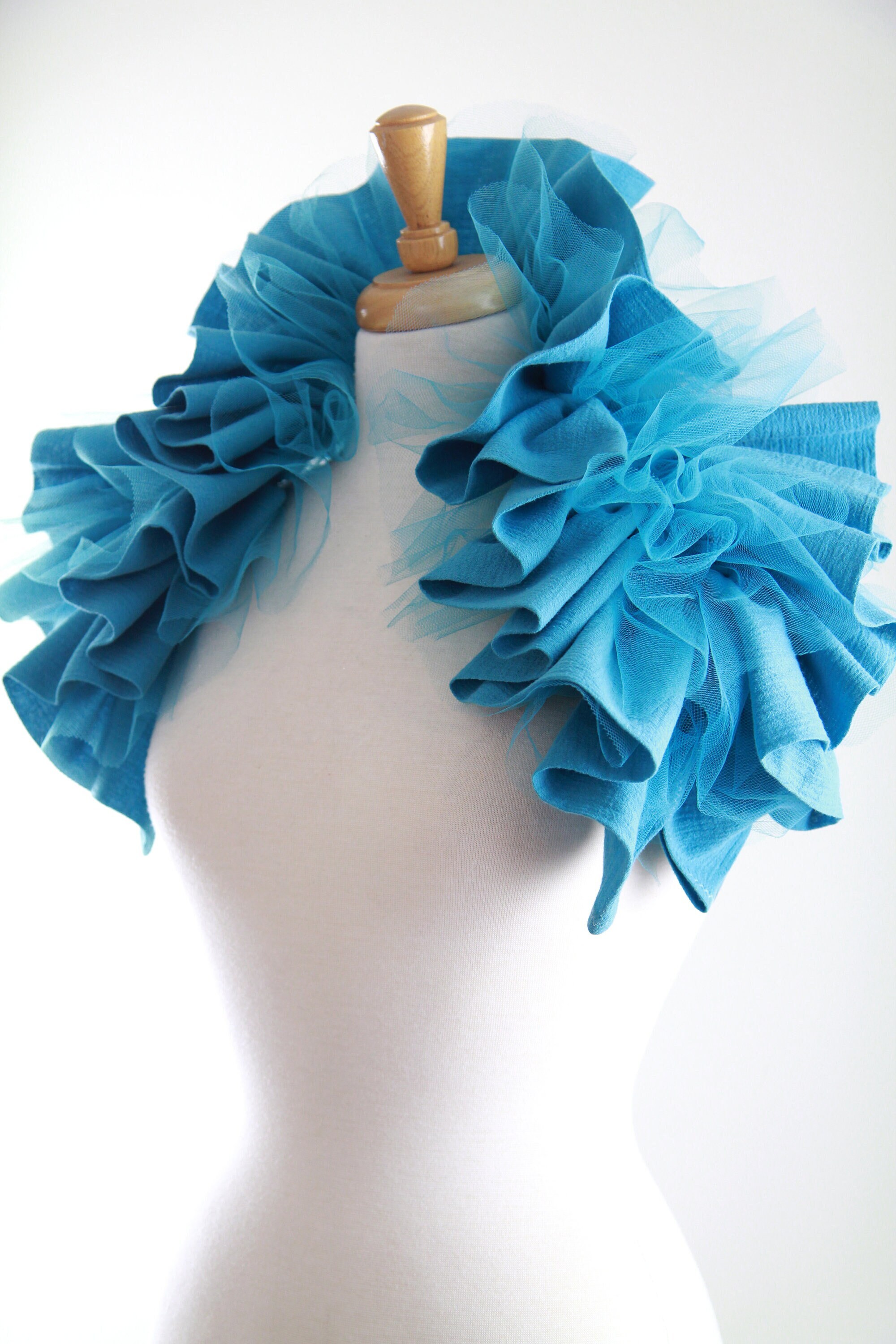Shoulder Shrug Collar in Turquoise Cotton Gauze and Tulle - Convertible ...